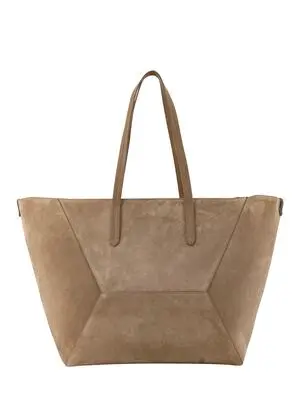 Brunello Cucinelli Suede Shoulder Bag With Engraved Logo - Multicolor