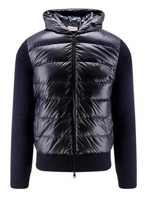 Moncler Down And Wool Blend Jacket With Hood - Multicolor
