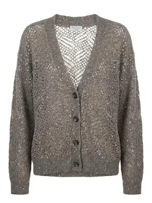Brunello Cucinelli Openwork Knit Sequin Cardigan - Multicolor