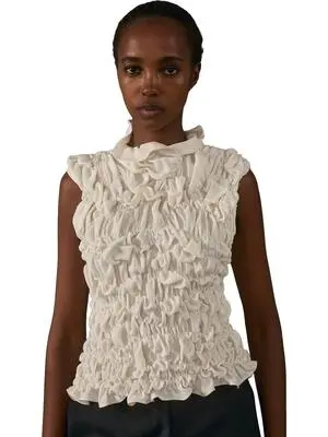 HEIRLOME Sloane Mock-neck Popcorn Top In Silk Crepe - Ivory