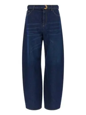 TWINSET Barrel Leg Jeans With Shell Buckle Belt - Black