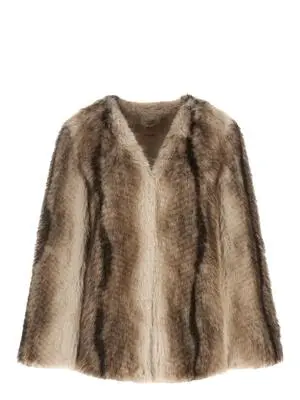 TWINSET Striped Faux Fur Cape - Brown
