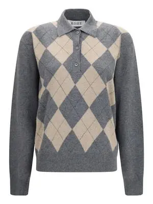 RÓHE Róhe Ballantyne Argyle Ribbed Polo Top No