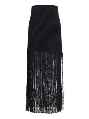 Alaïa Ribbed Knit Fringe Pencil Skirt - Black