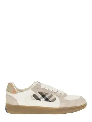 Burberry Terrace Leather And Check Sneakers - Beige