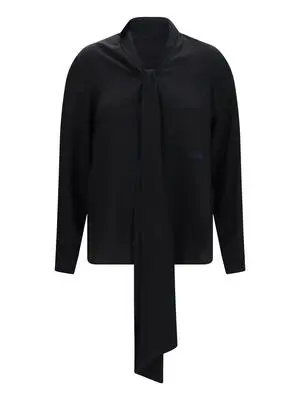 Burberry Silk Blouse With Embroidered Logo And Scarf Detail - Black