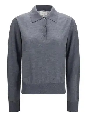 Loulou De Saison Miles Long-sleeve Fine-knit Polo - Grey