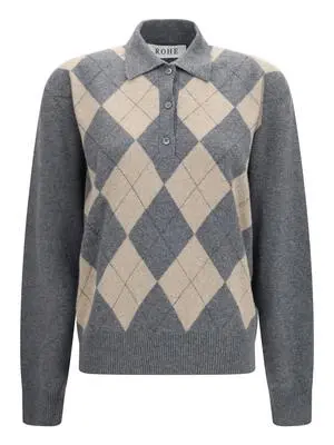 RÓHE Argyle Polo Shirt - Grey