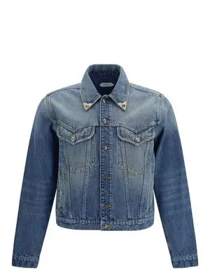 Versace Stonewashed Denim Jacket With Medusa Embellishments - Light Blue