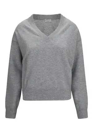 Brunello Cucinelli V-neck Cashmere Sweater - Grey