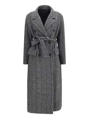 Brunello Cucinelli Long Alpaca-blend Coat With Belt - Grey