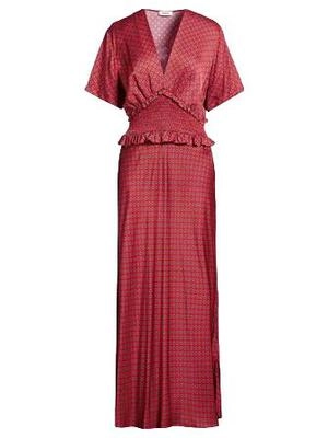 Sandro Maxi Dress With Shirring And V-neck - Red
