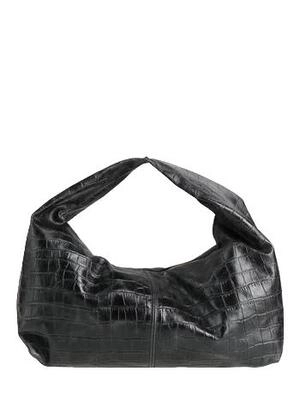 LAURA DI MAGGIO Dark Leather Hobo Bag With Crocodile-effect - Black