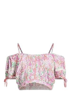 Poupette St Barth Viscose Floral Print Cold-shoulder Crop Top - White