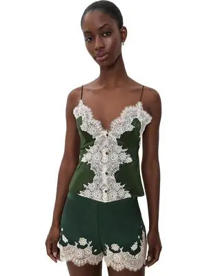 Alice + Olivia Julietta Cutaway Lace Slip Top - Dark Fern