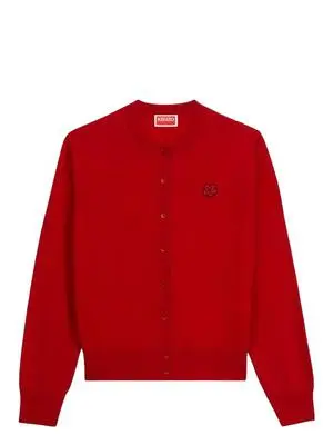 Kenzo Boke Flower Embroidered Merino Wool Cardigan - Red