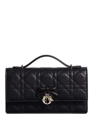 Dior Quilted Cannage Leather Mini Bag With Bow Detail - Black