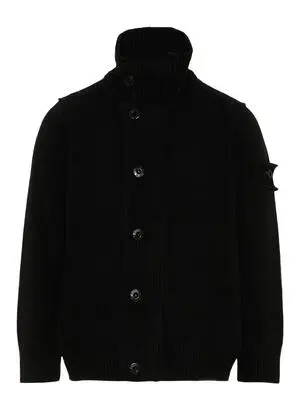 Stone Island High Neck Button-up Sweater - Black