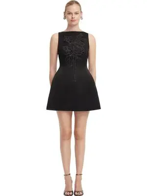 LEO LIN Ali Appliqué Boat Neck Mini Dress - Ebony