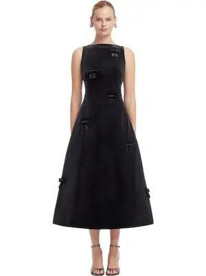 LEO LIN Cleo Velvet Bow Sleeveless Midi Dress - Ebony