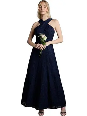 Coast Lace Cross Halterneck Maxi Dress - Navy