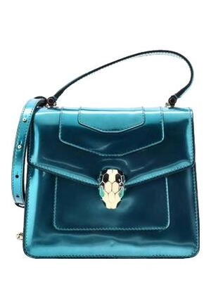 BVLGARI Serpenti Forever Top Handle Bag Patent Small - Blue
