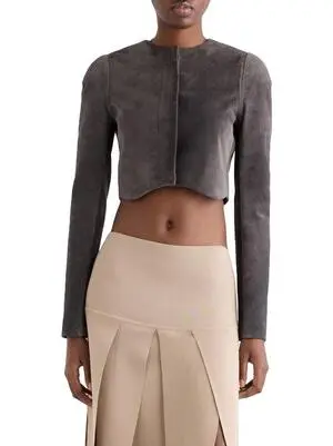 Alaïa Crop Suede Jacket - Gris