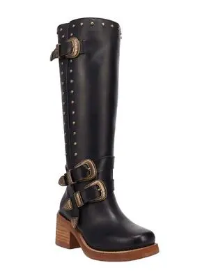 DINGO Dingo Fillmore Studded Knee High Boots With Buckle Hardware Black