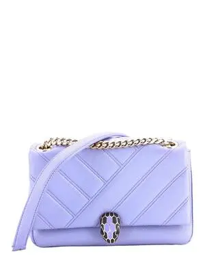 BVLGARI Serpenti Cabochon Shoulder Bag Diagonal Quilted Leather Small - Metallic Silver