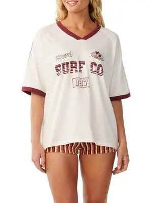 Rip Curl Surf Co. Oversize V-neck Graphic Top - Bone
