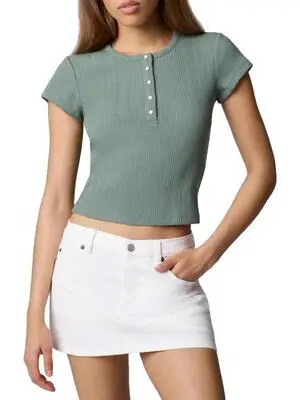 FLORENCE BY MILLS Ribbed Henley Short Sleeve T-shirt - Laurel Wreath