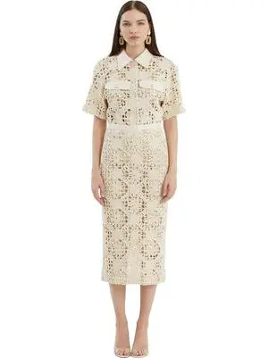 GIZIA Ecru Slit Midi Pencil Skirt