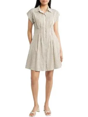 Julia Jordan Striped Button Front Shirtdress - Ivory Multi