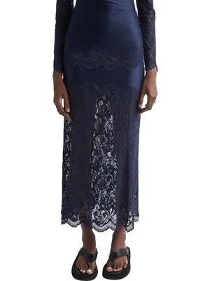 Rabanne Lace And Jersey Maxi Skirt - Deep Navy