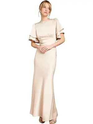 Coast High Neck Flutter Sleeve Maxi Dress - Champagne