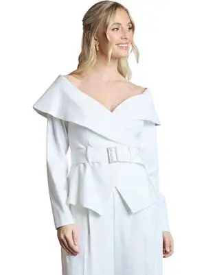 Coast Off The Shoulder Long Sleeve Belted Top - Ivory
