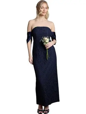 Coast Bardot Neck Short Sleeve Lace Maxi Dress - Navy