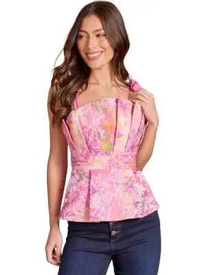 Coast Bow Shoulder Printed Peplum Top - Pink