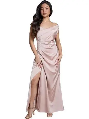 Coast Petite Bardot Maxi Dress With Draped Waist - Mocha