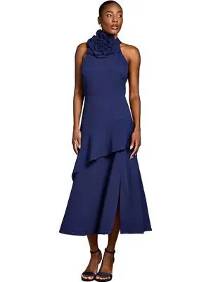 Coast High Neck Corsage Midi Dress - Navy