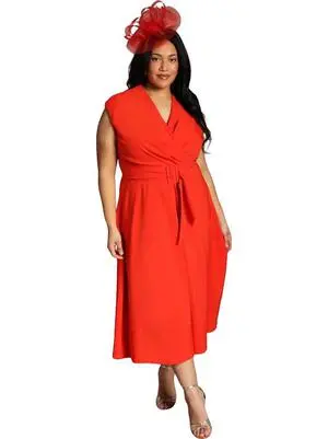 Coast Belted V-neck Midi Dress - Flame Red