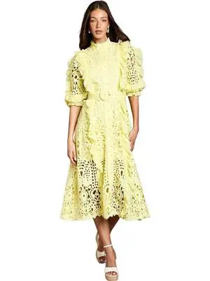 Coast Lace Ruffle Belted Shirt Dress - Yellow