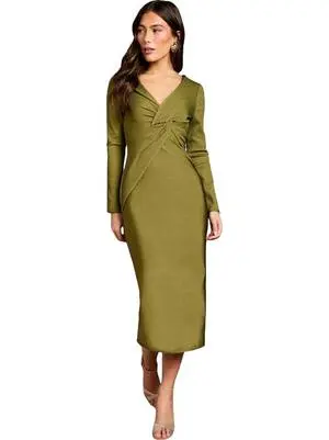 Coast Bandage Twist Front V-neck Midi Dress - Olive