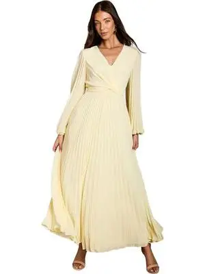 Coast Pleated Wrap V-neck Maxi Dress - Lemon