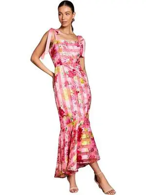 Coast Printed Organza Bow Maxi Dress - Pink