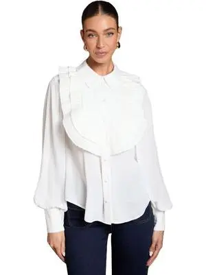 Coast Ruffle Bib Shirt With Balloon Sleeves - Ivory