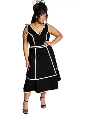 Coast Plus Ponte V-neck Midi Dress With Contrast Piping - Black