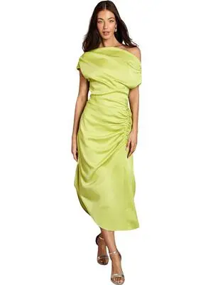 Coast One-shoulder Draped Satin Midi Dress - Olive