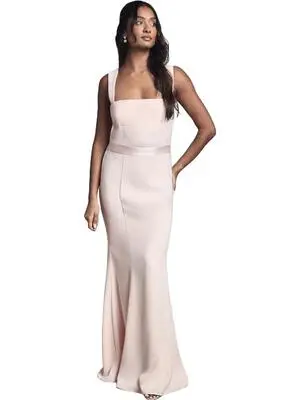 Coast Square Neck Satin Maxi Dress With Wide Straps And Bow Detail - Blush
