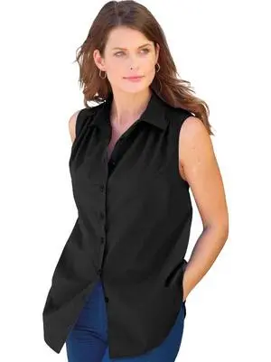 Roaman's Sleeveless Button-down Shirt - Black